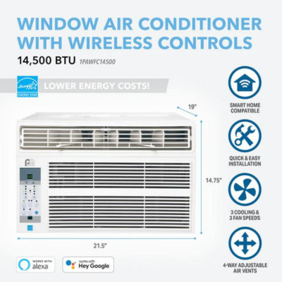 Perfect Aire 14,500 BTU Smart Window Air Conditioner, 115V, 700sqft ...