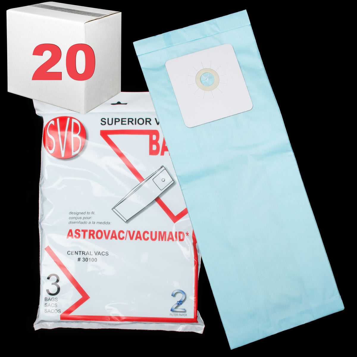 BA30100CS-20 Vacumaid Astrovac Built-In Bag 2-Ply 12 Gallon 3 Pack SVB ...