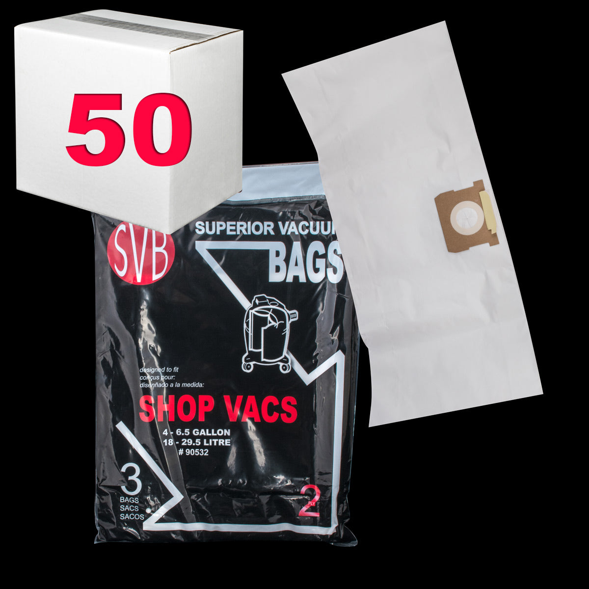 BA90532CS-50 ShopVac Replacement Paper Bag Best Quality 2 Ply 3 Pack 4 ...
