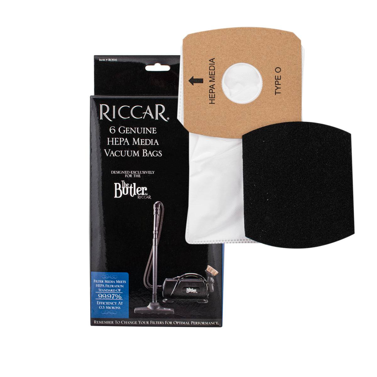 ROH-6 Riccar OEM HEPA Bag Pack of 6 Type O with 1 Charcoal Filter for ...