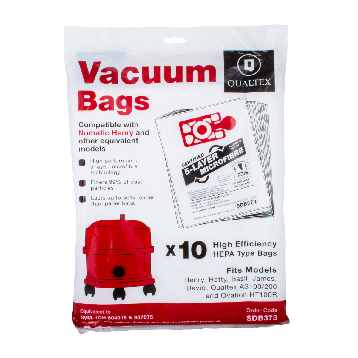 XQC1002 Qualtex HEPA Microfibre Bag Pack of 10 with 5-Layer Filtration ...